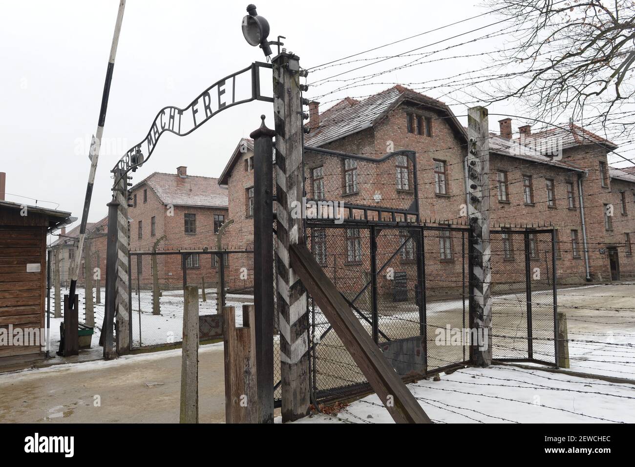 A general view of entrence gate to the former Auschwitz I camp, ahead ...