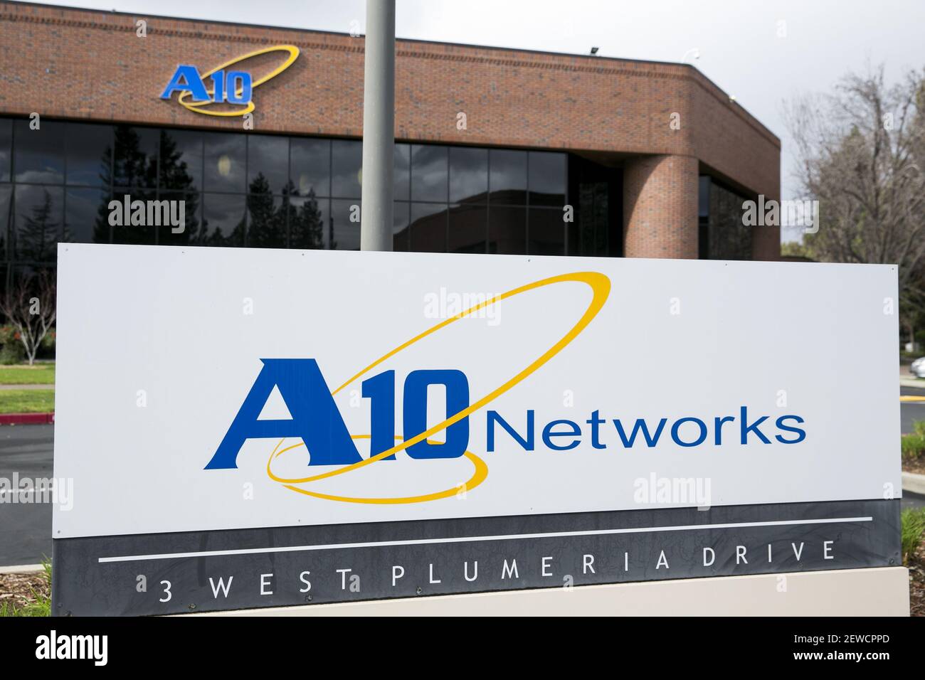 A logo sign outside of the headquarters of A10 Networks in San Jose ...