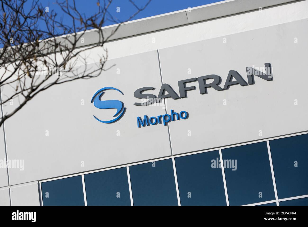 A logo sign outside of a facility occupied by Safran Morpho in Newark ...