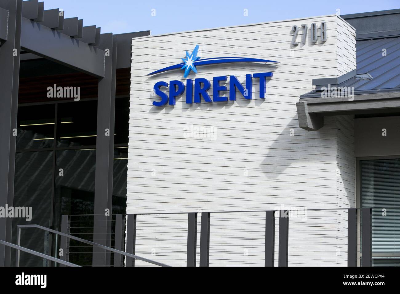 A logo sign outside of a facility occupied by Spirent in San Jose ...