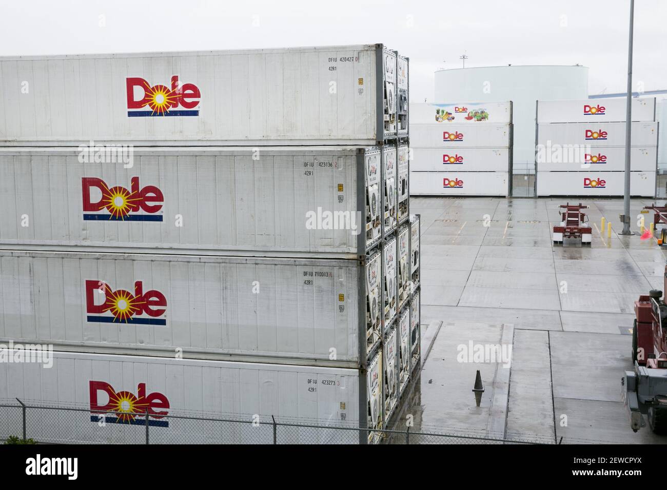 Shipping containers with the Dole Food Company, Inc., logo at a ...