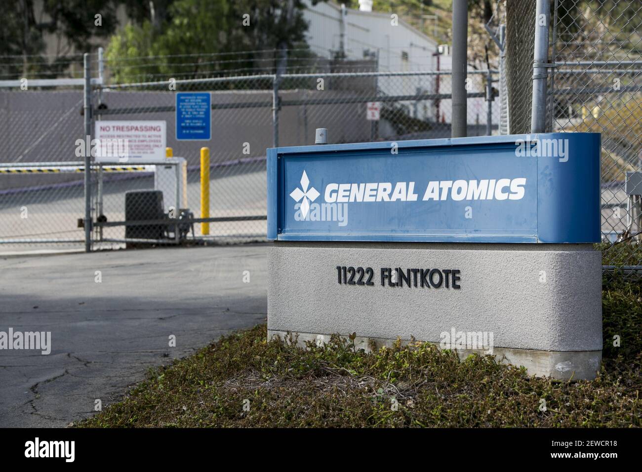A logo sign outside of a facility occupied by General Atomics in San ...