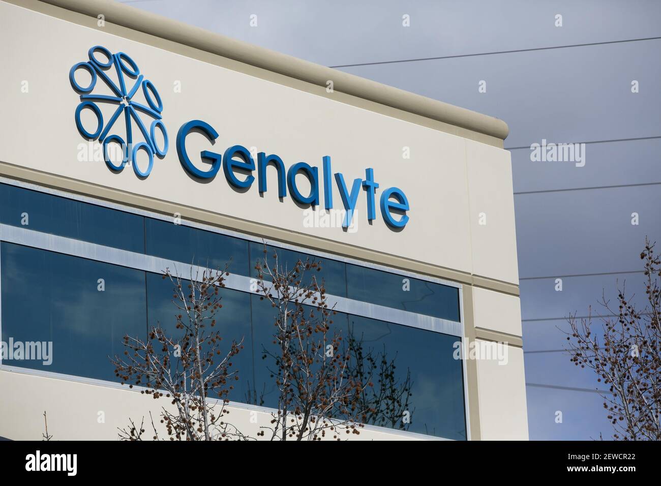A logo sign outside of the headquarters of Genalyte, Inc., in San Diego ...