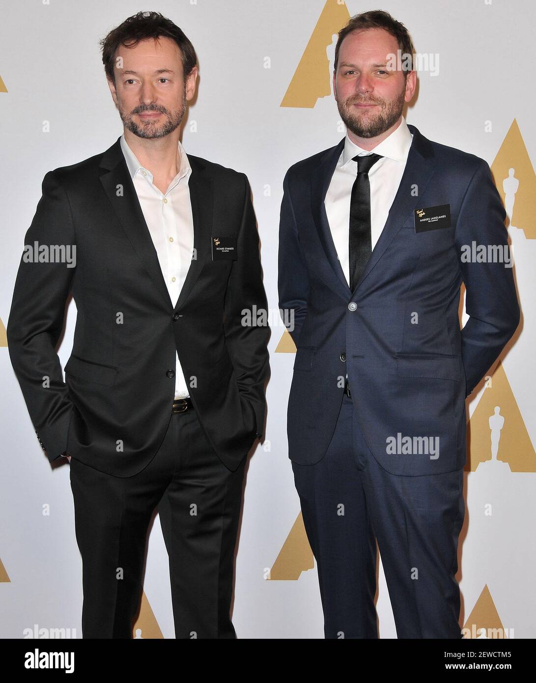 (l-R) Richard Stammers and Anders Langlands arrives at the 88th Annual ...