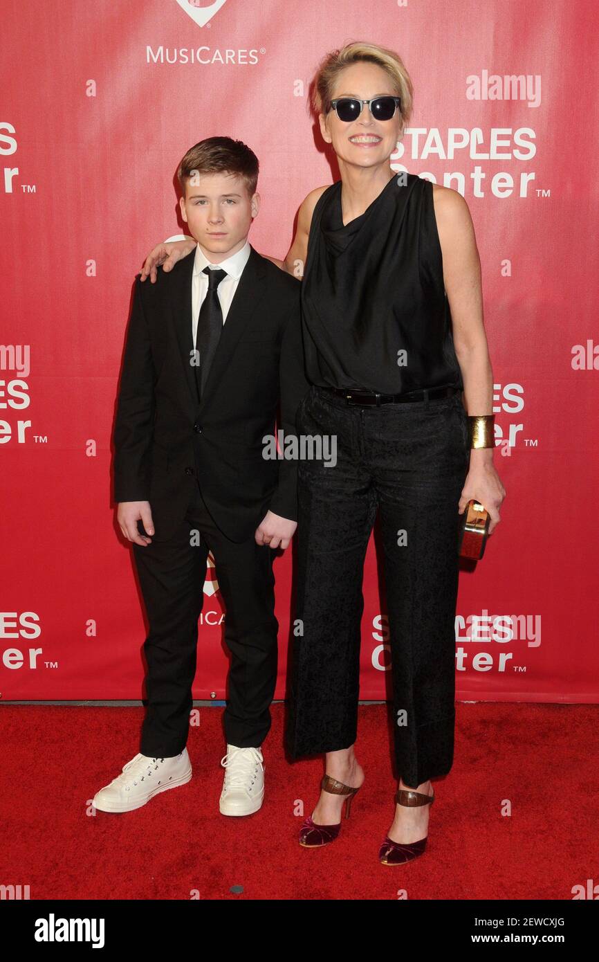 Roan Joseph Bronstein, Sharon Stone attending the 2016 MusiCares Person ...