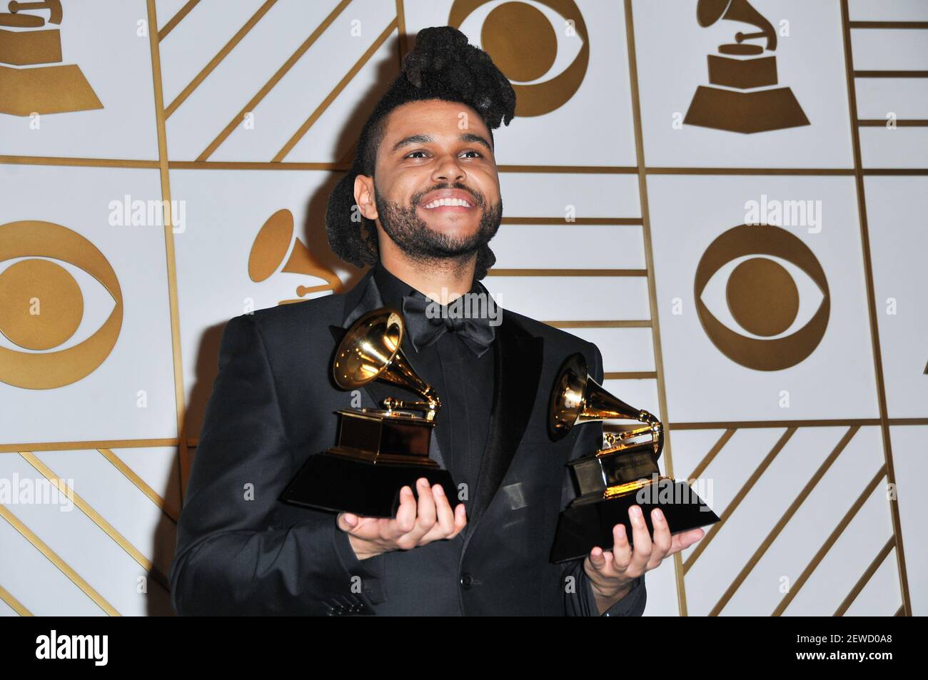 The Weeknd at the 58th annual Grammy Awards Press Room held at the Los ...
