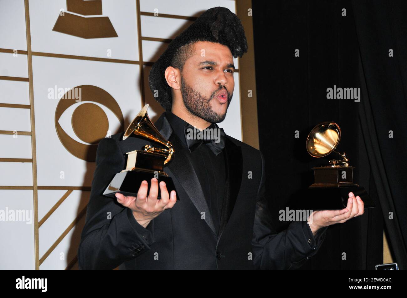 The Weeknd at the 58th annual Grammy Awards Press Room held at the Los ...