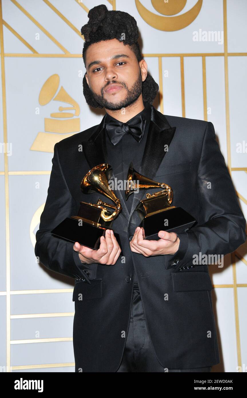 The Weeknd at the 58th annual Grammy Awards Press Room held at the Los ...