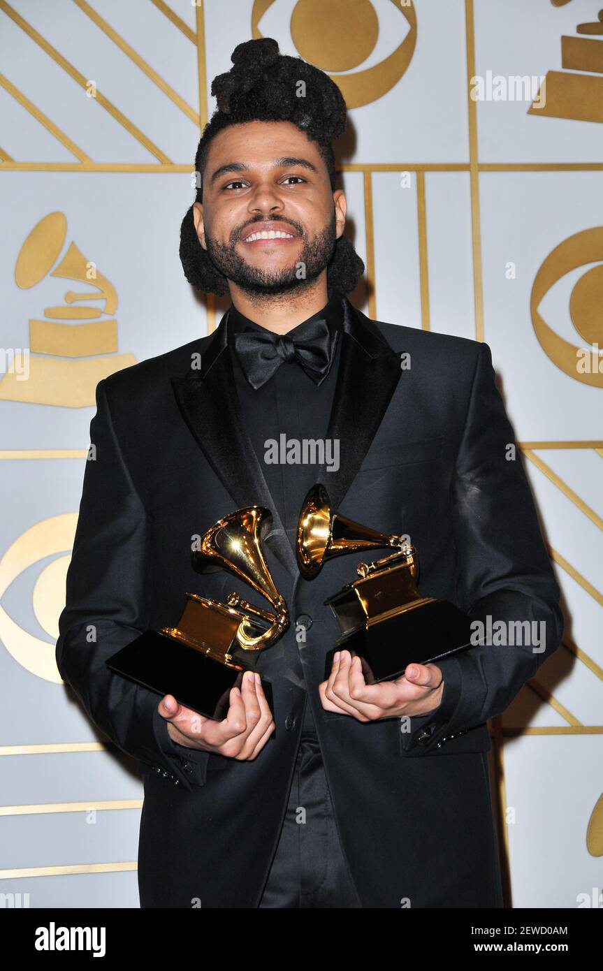 The Weeknd at the 58th annual Grammy Awards Press Room held at the Los ...