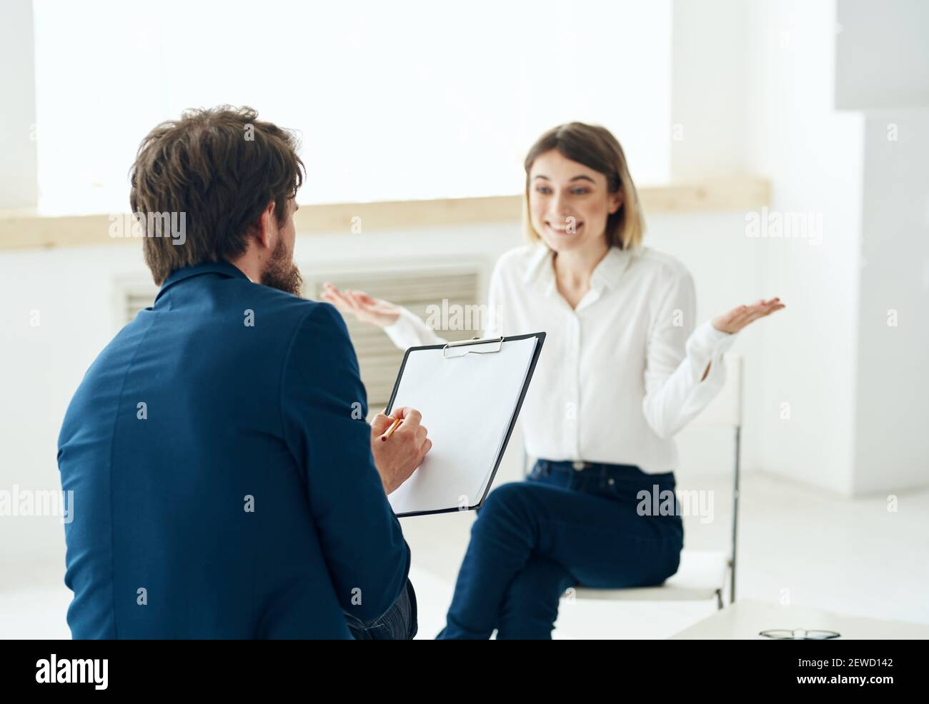 Man and woman communication consultation psychology therapy Stock Photo ...