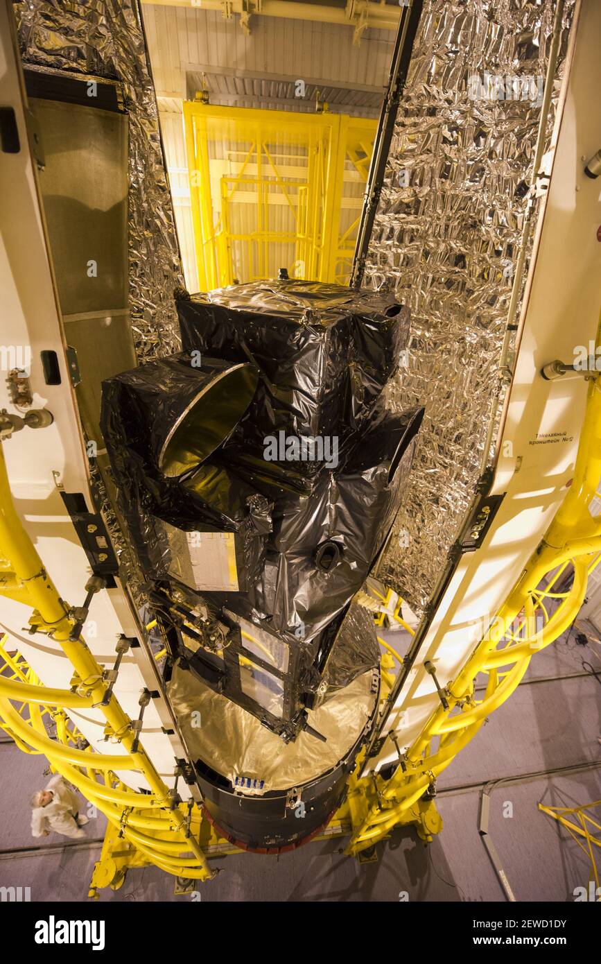 Sentinel-3A satellite being encapsulated within its Rockot fairing, on ...