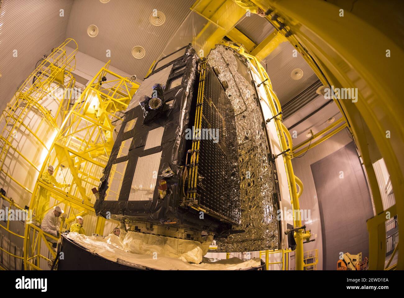 Sentinel-3A satellite being encapsulated within its Rockot fairing, on ...