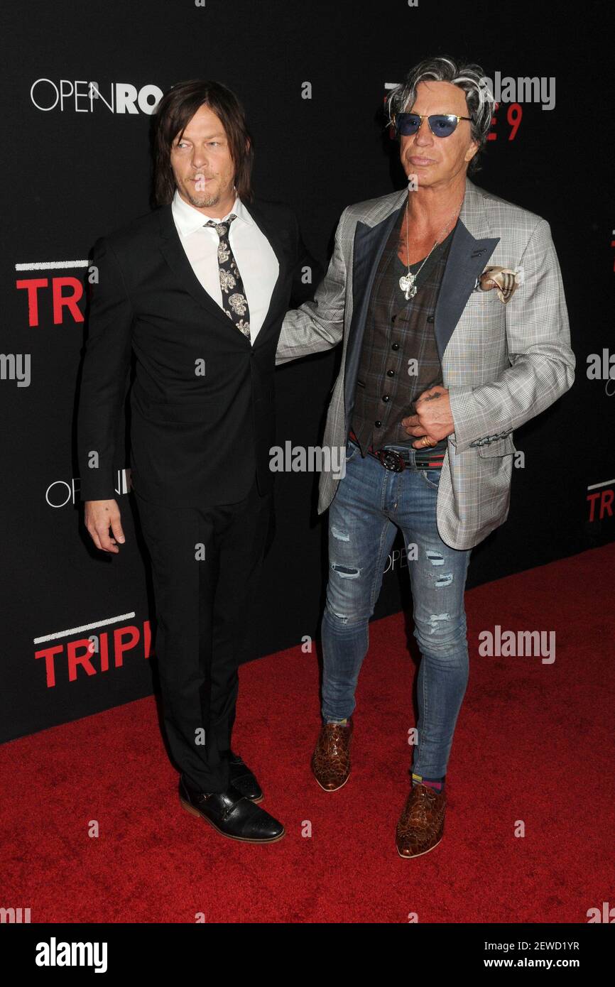 Norman Reedus, Mickey Rourke attending the "Triple 9" Los Angeles ...