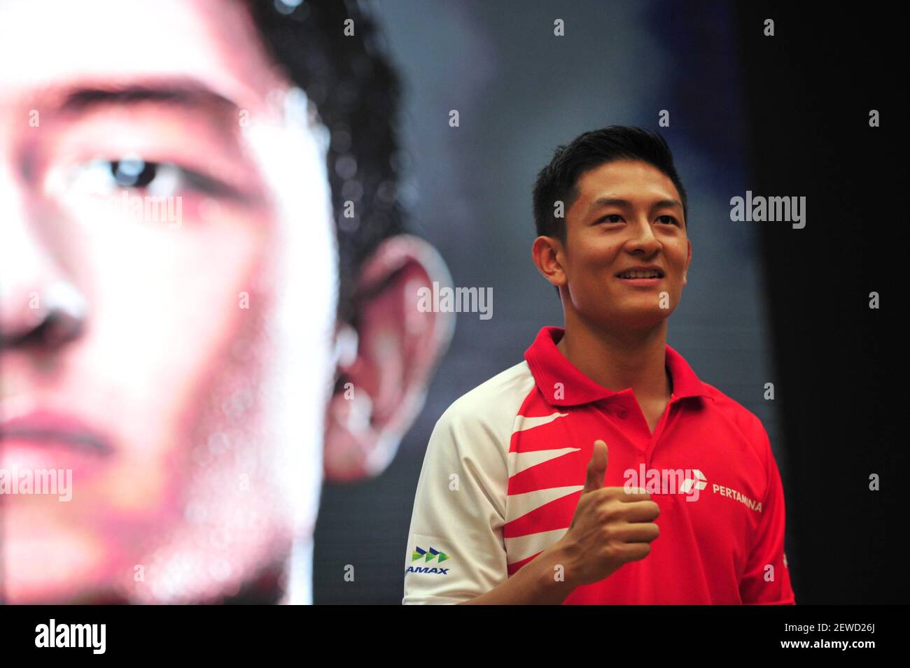 Indonesian racer Rio Haryanto during a press conference in Jakarta ...