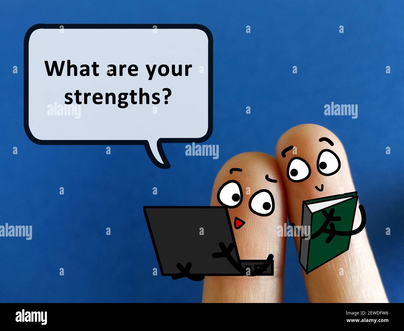 Two fingers are decorated as two person. One of them is asking another ...