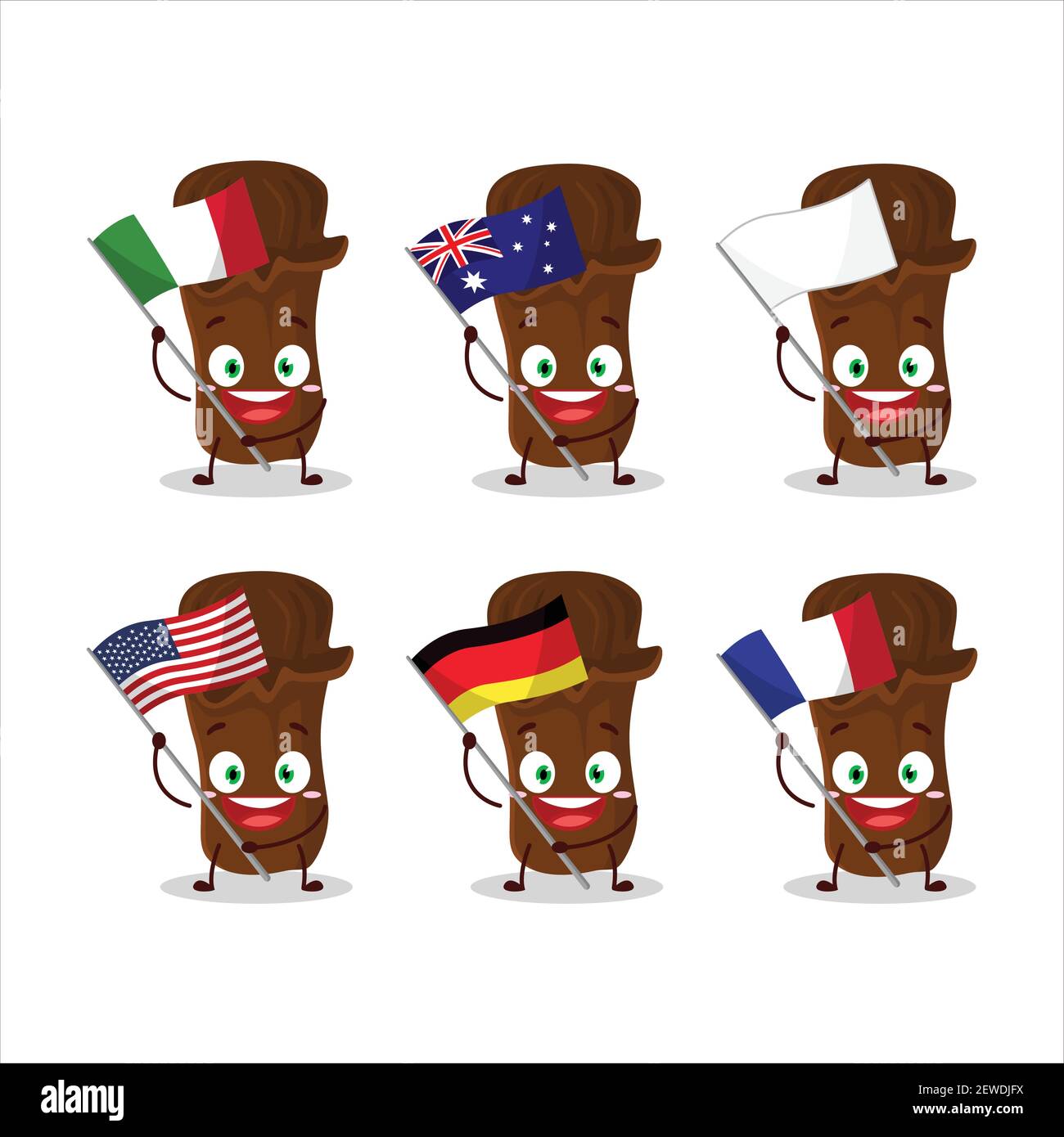 Clevo Cartoon Character Bring The Flags Of Various Countries Vector