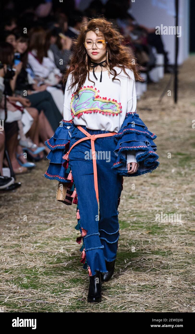 South Korean model on the runway during a Hera-2016 F/W Seoul fashion ...