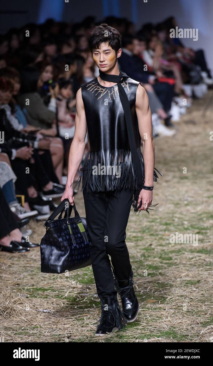 South Korean model on the runway during a Hera-2016 F/W Seoul fashion ...