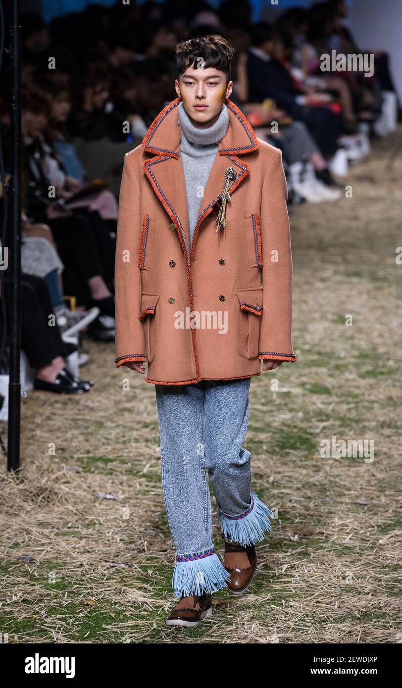 South Korean model on the runway during a Hera-2016 F/W Seoul fashion ...