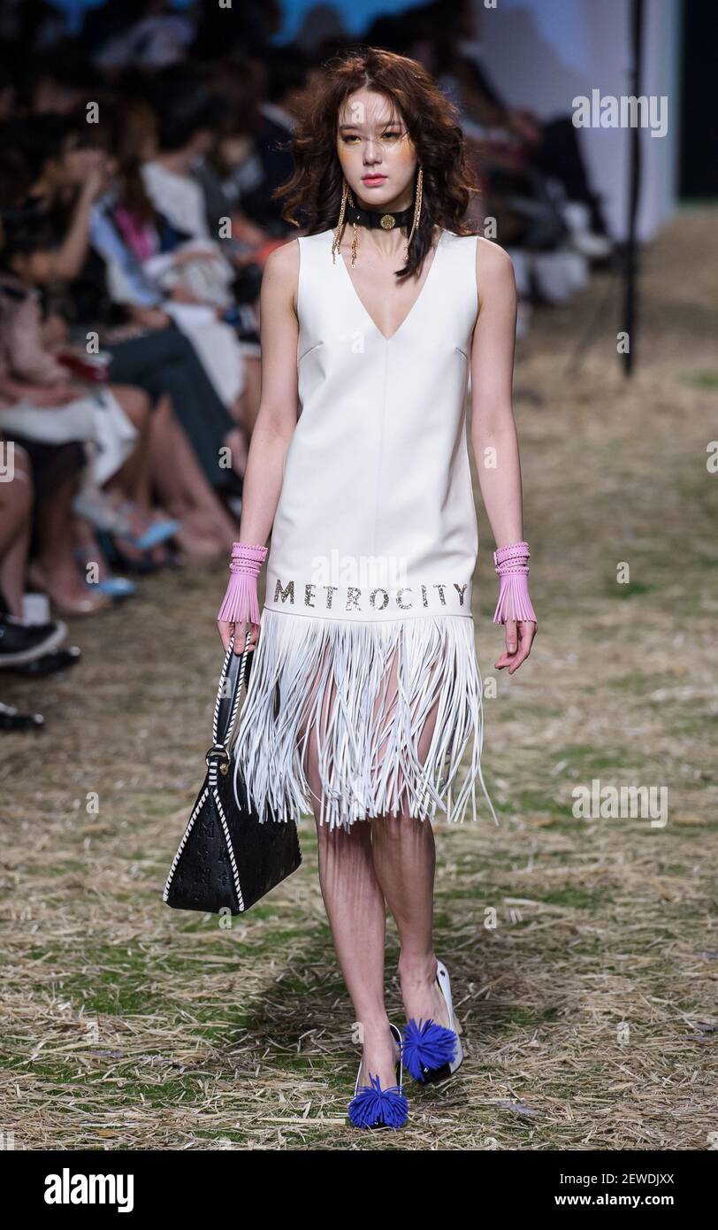 South Korean model on the runway during a Hera-2016 F/W Seoul fashion ...