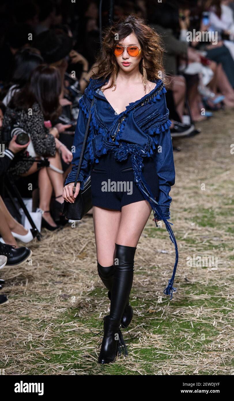 South Korean model on the runway during a Hera-2016 F/W Seoul fashion ...