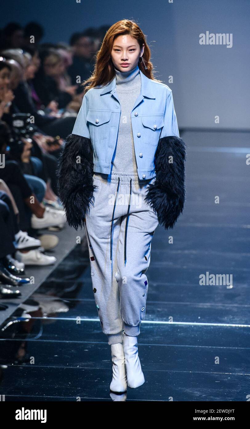 South Korean model on the runway during a Hera-2016 F/W Seoul fashion ...