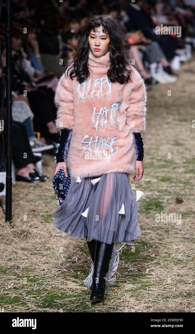 South Korean model on the runway during a Hera-2016 F/W Seoul fashion ...