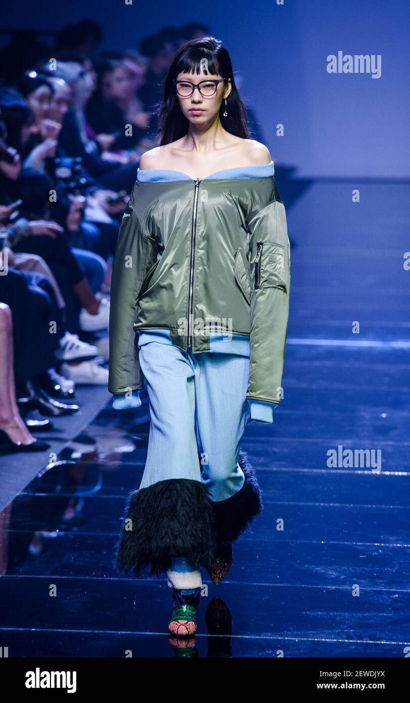 South Korean model on the runway during a Hera-2016 F/W Seoul fashion ...