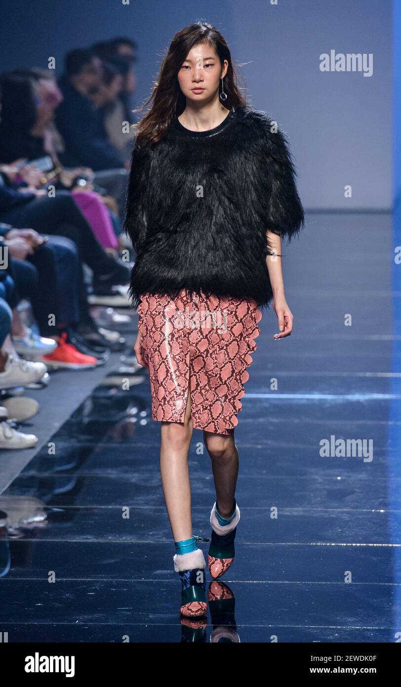 South Korean model on the runway during a Hera-2016 F/W Seoul fashion ...