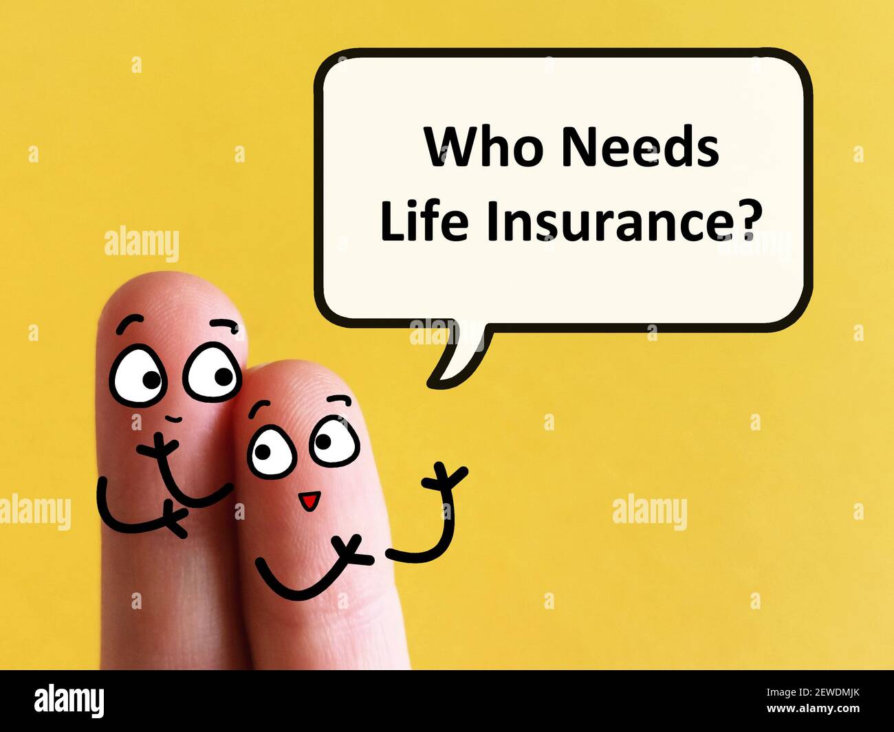 Two fingers are decorated as two person. One of them is asking who ...