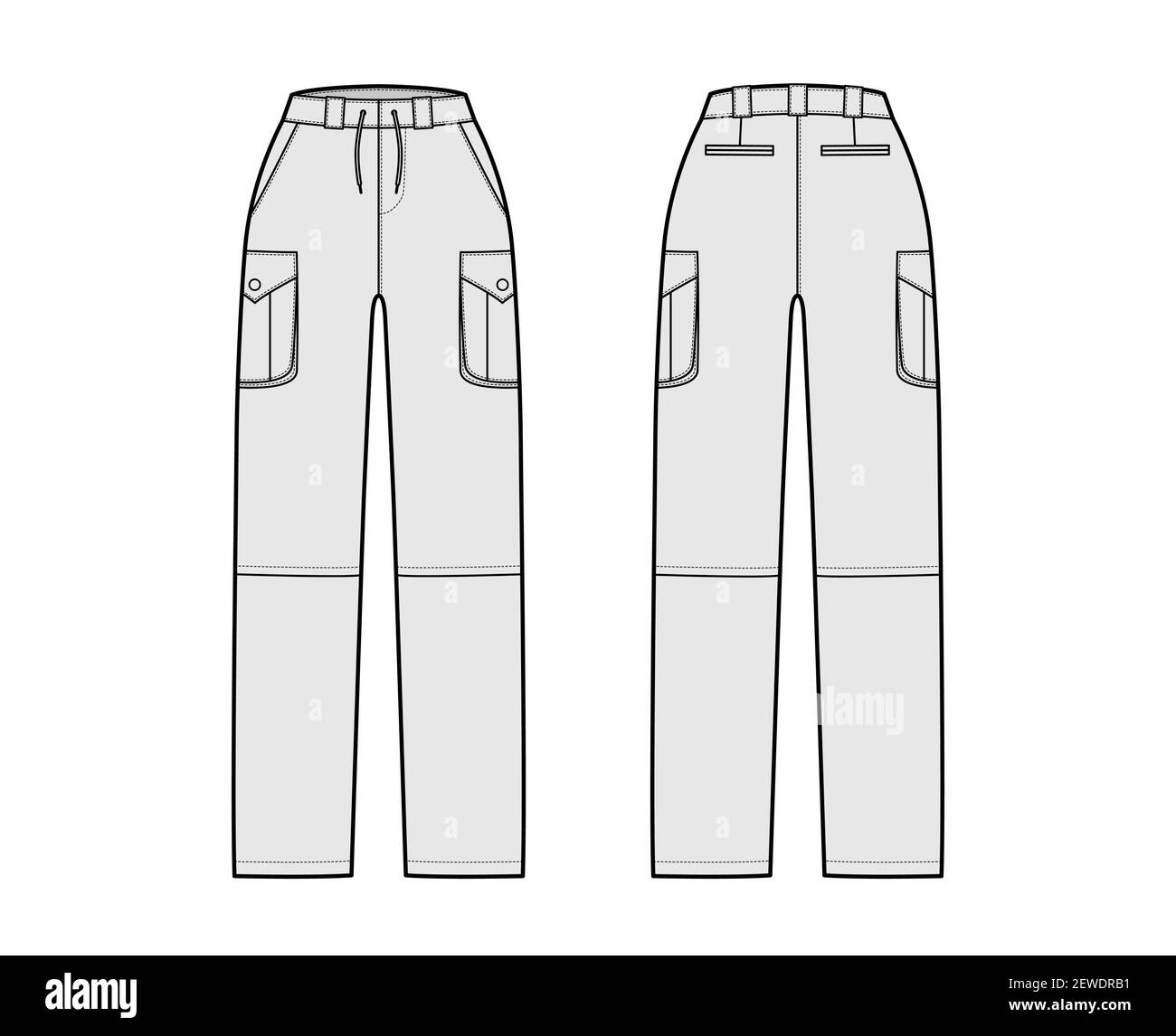 Set of Zip-off convertible pants technical fashion illustration with ...