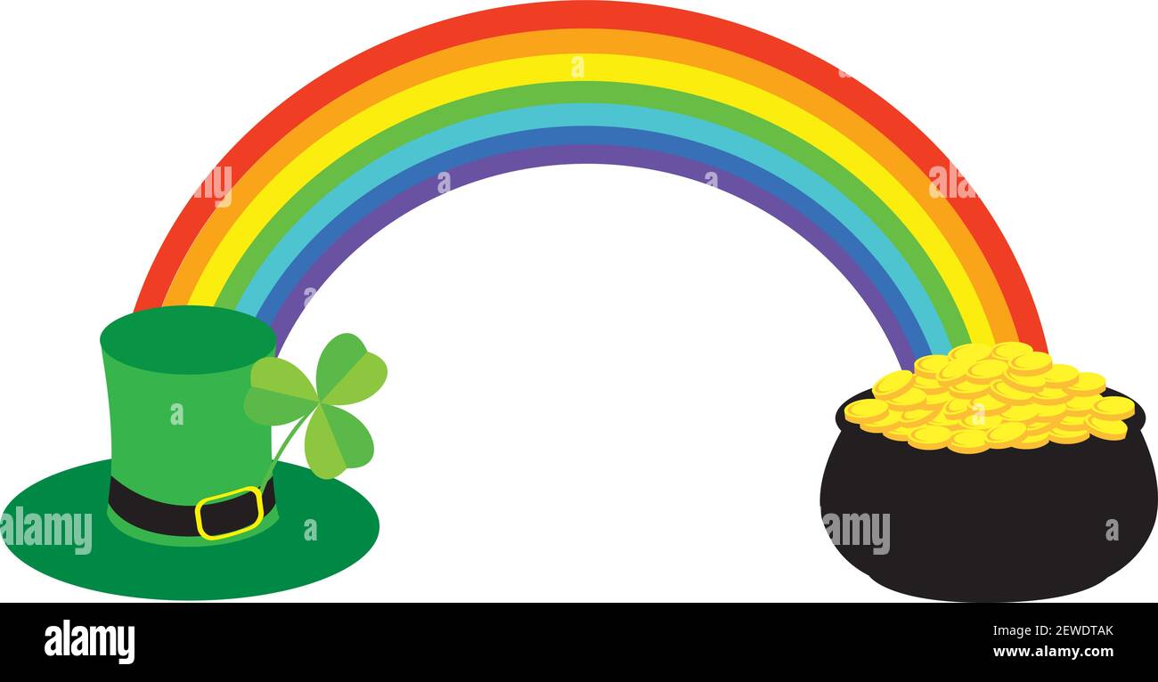 vector illustration of St. Patrick's day hat, rainbow, pot of gold ...