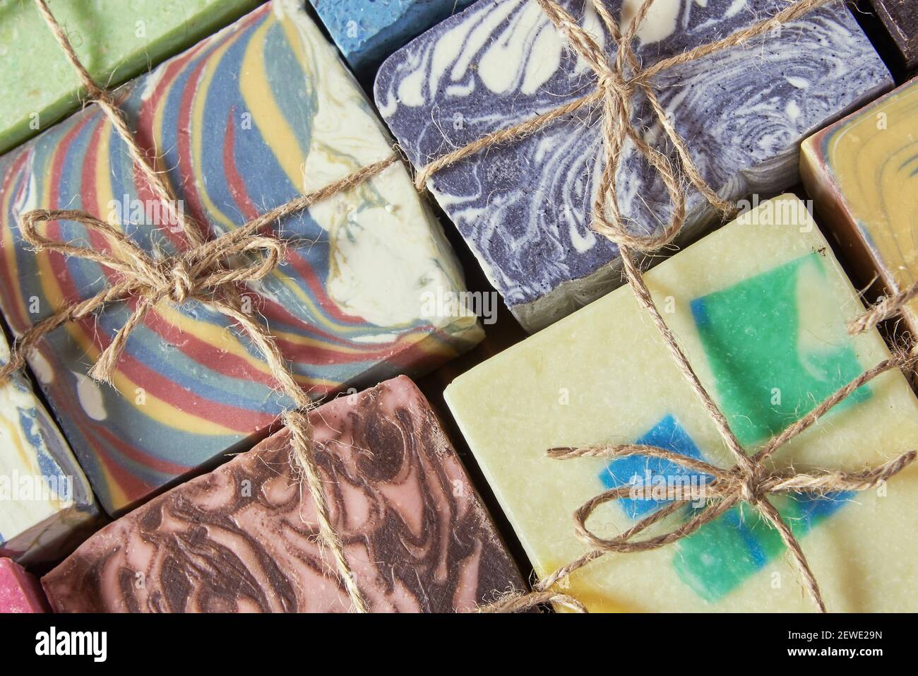 Full frame natural handmade soap as a backdrop. Organic products ...