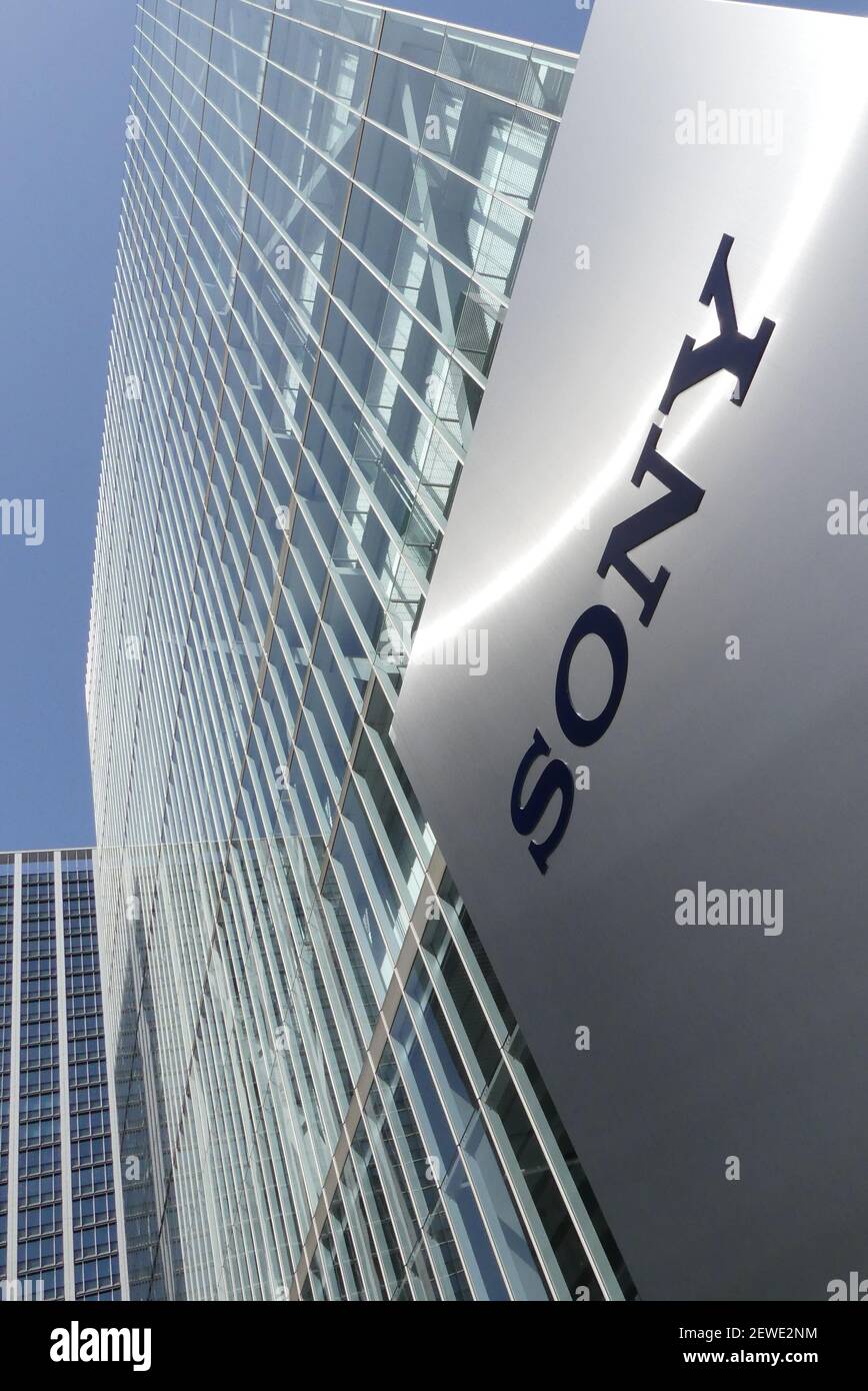 The company logo of Sony Corporation is seen at its headquarters in ...