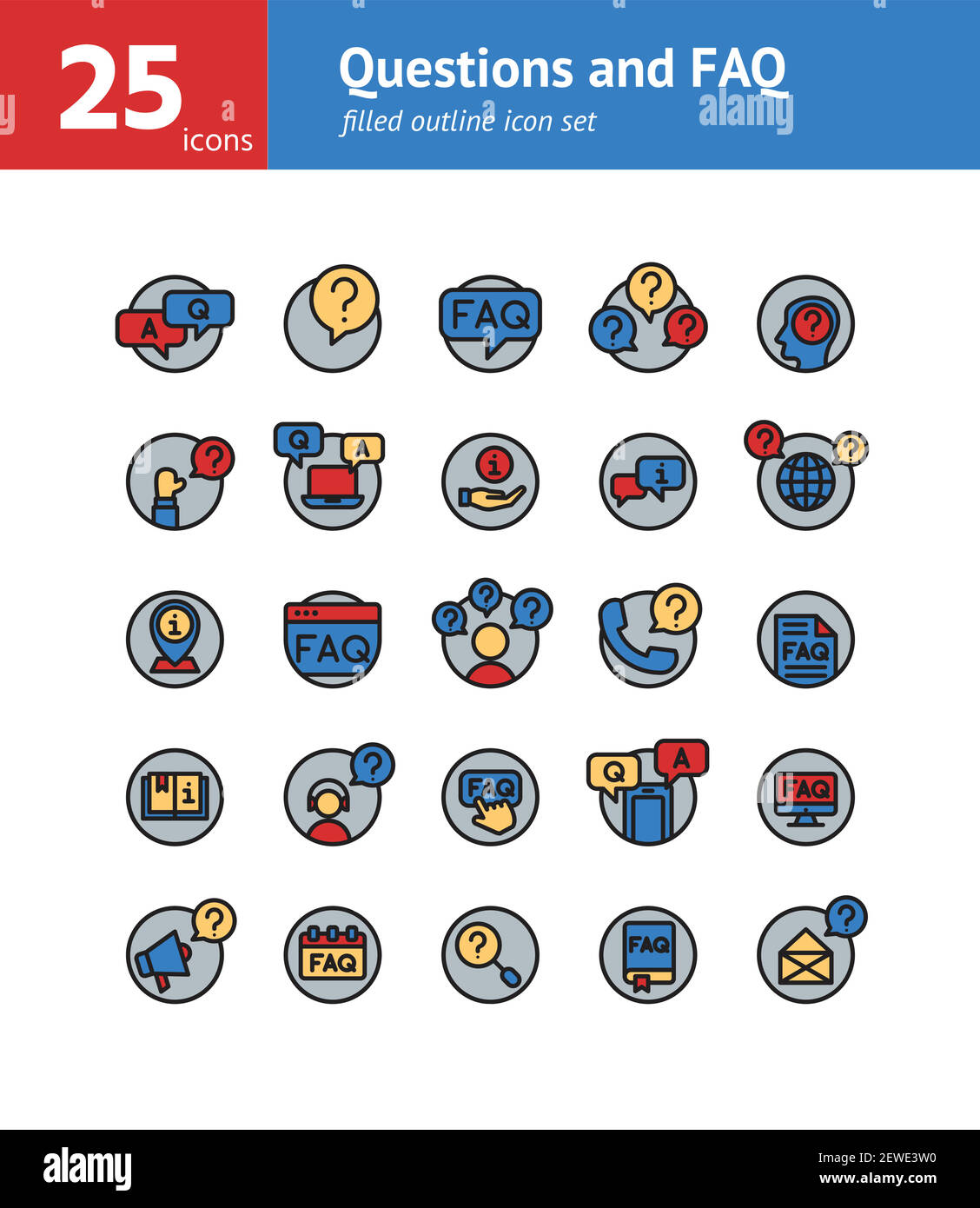 Questions and FAQ filled outline icon set. Vector and Illustration ...