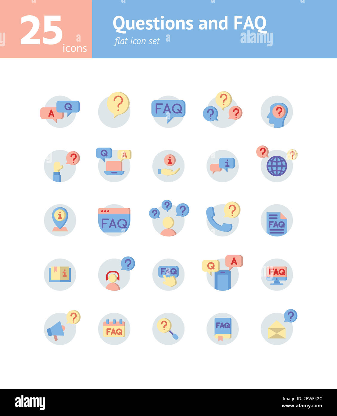Questions and FAQ flat icon set. Vector and Illustration Stock Vector ...