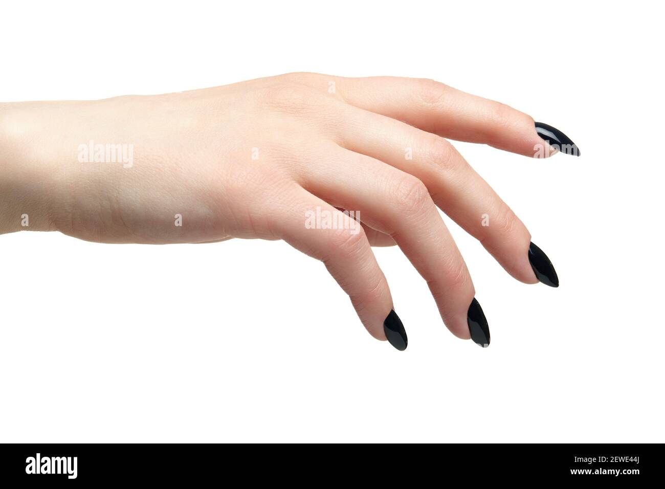 Female hand with black nails manicure. Isolated on white background ...