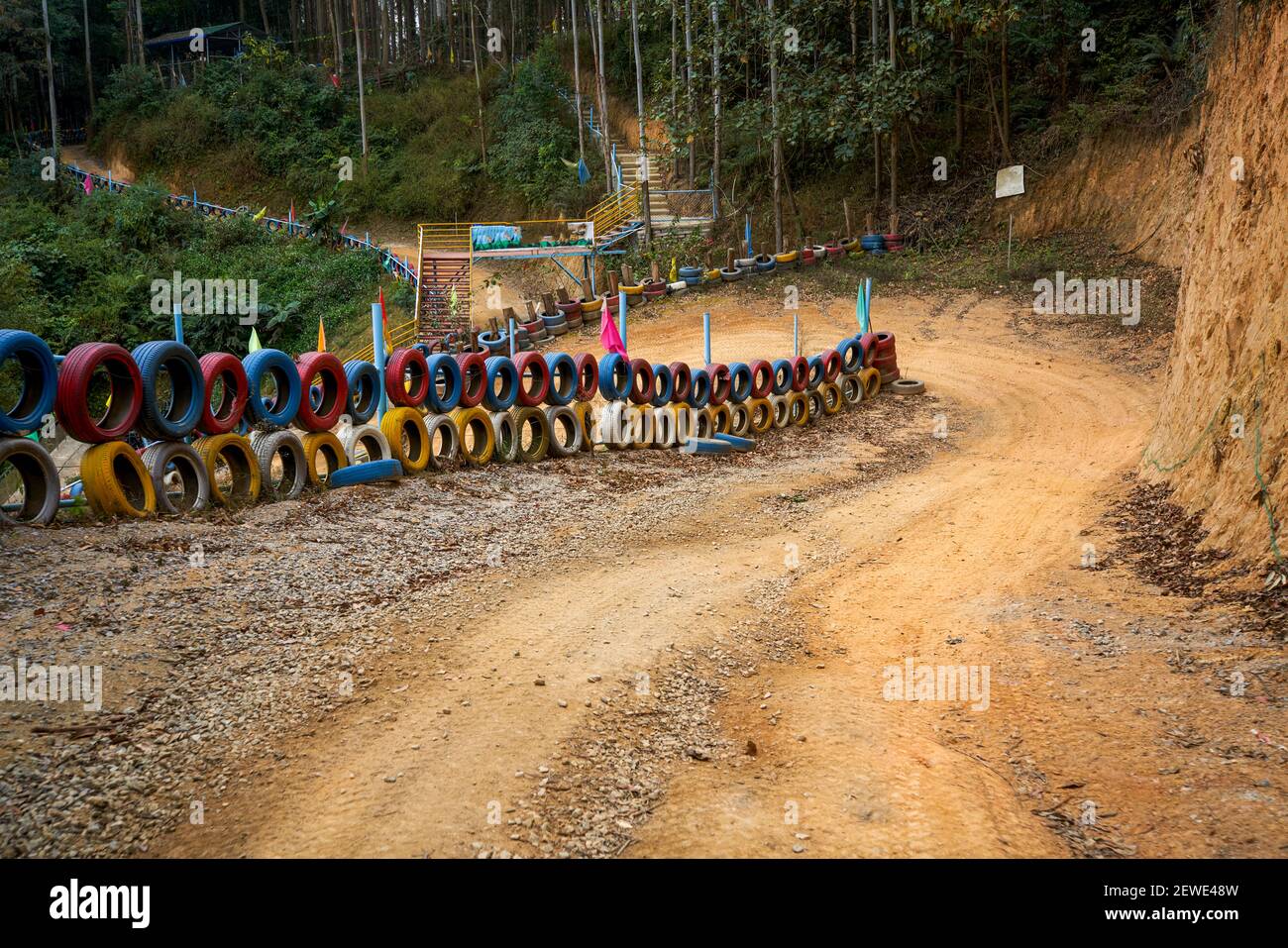 Off-road karting track, mountain and dirt road forest track Stock Photo ...