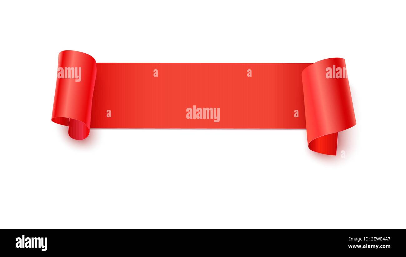 Red paper banner with curling corners. Vector 3D illustration isolated ...