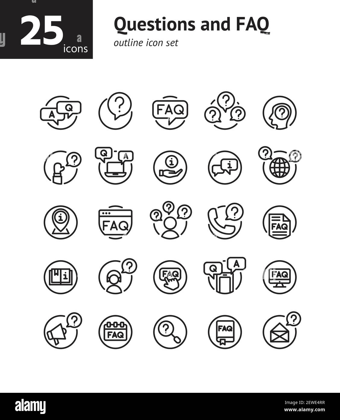 Questions and FAQ outline icon set. Vector and Illustration Stock ...