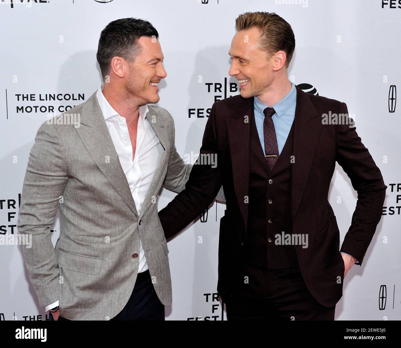 L-R: Actors Luke Evans and Tom Hiddleston attend the screening of High ...