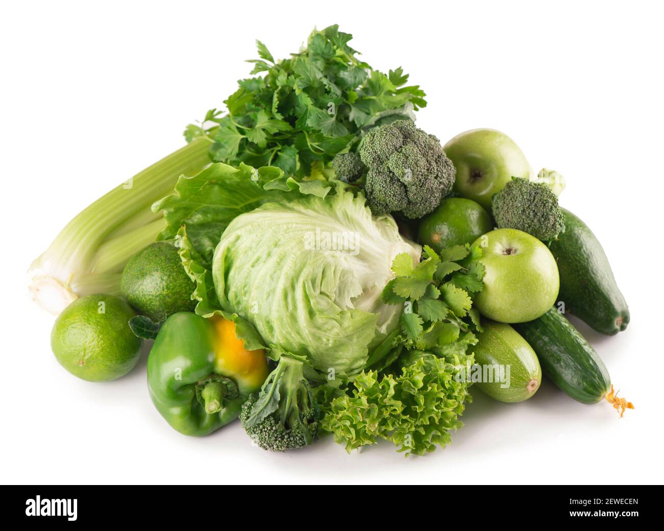 green fruits and vegetables on white background Stock Photo - Alamy
