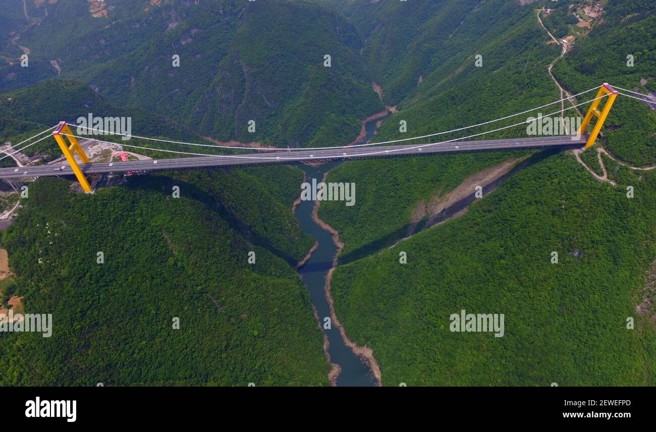 This aerial photo taken on May 13, 2016 shows the Siduhe Bridge on the ...