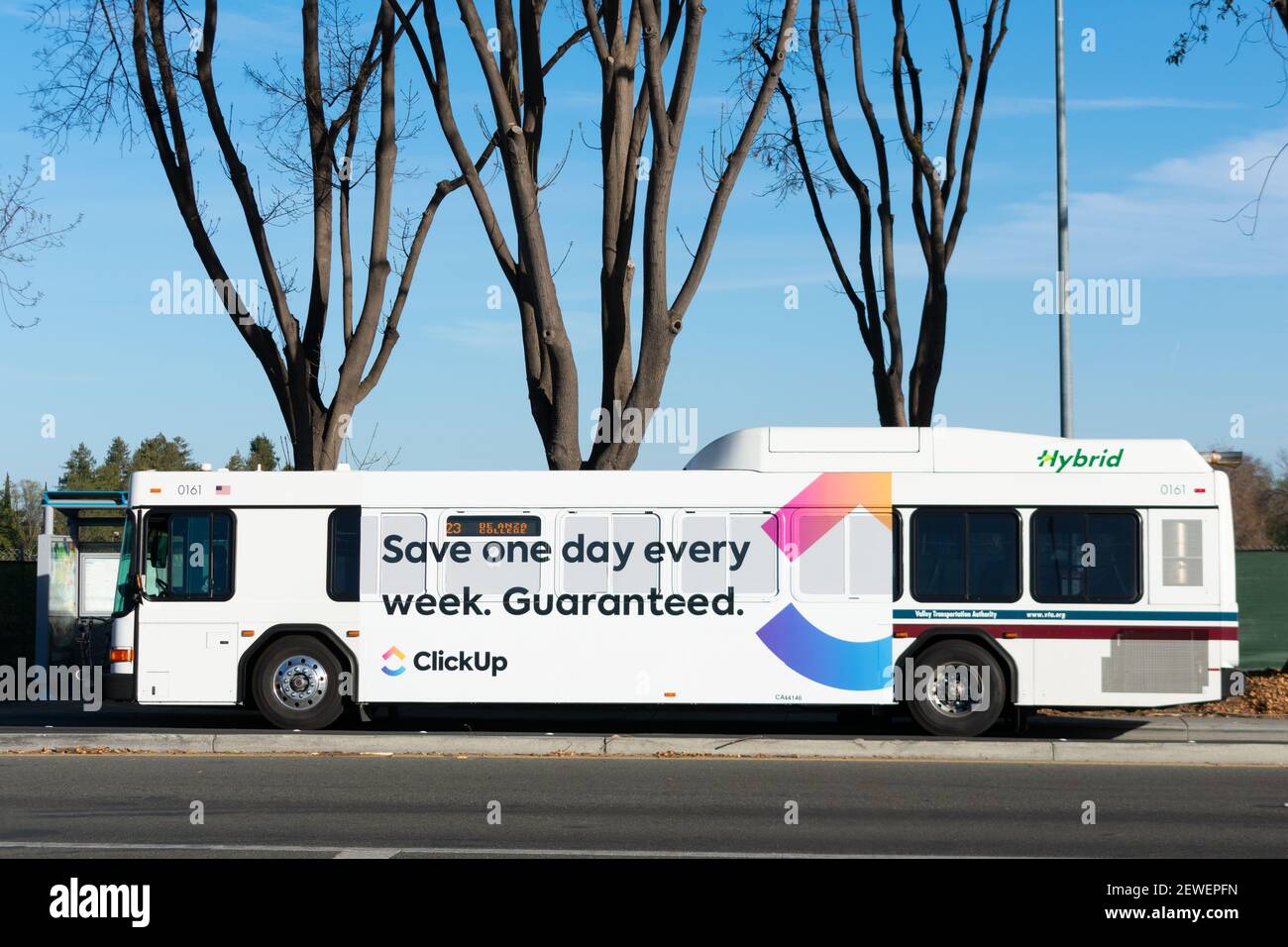 ClickUp advertisement on the bus exterior is building brand awareness ...