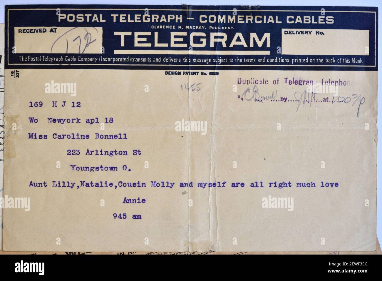 Telegram sent by Titanic survivor on display at the Five Centuries of ...