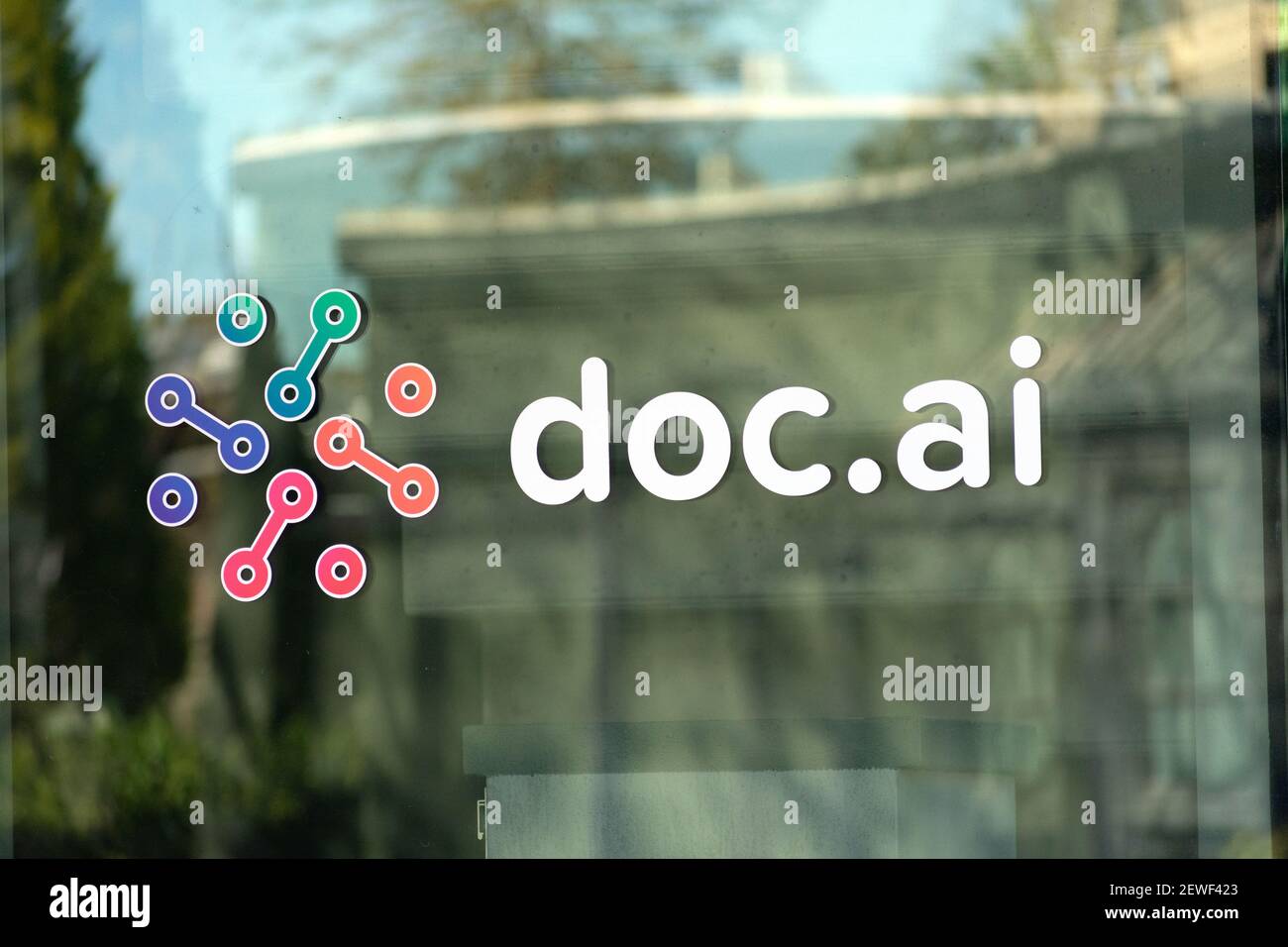 Doc.ai sign at the entrance to headquarters of a digital health company ...