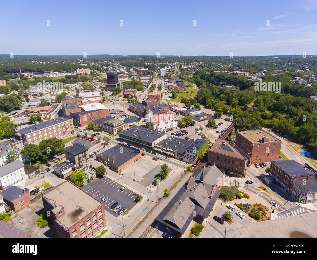 Woonsocket Main Street Historic District aerial view in downtown ...