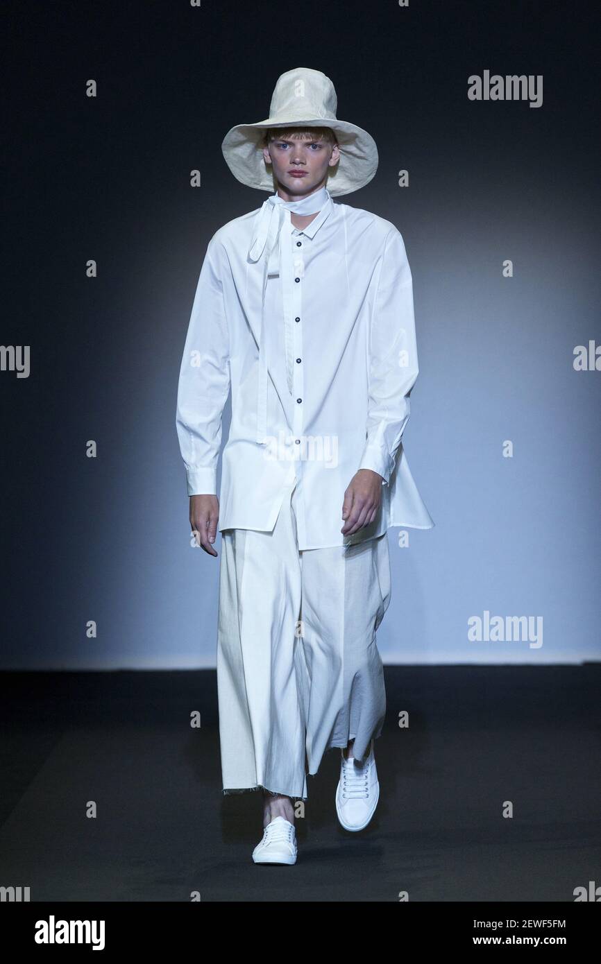 A model presents a creation for MIAORAN men's Spring-Summer 2016-2017 ...