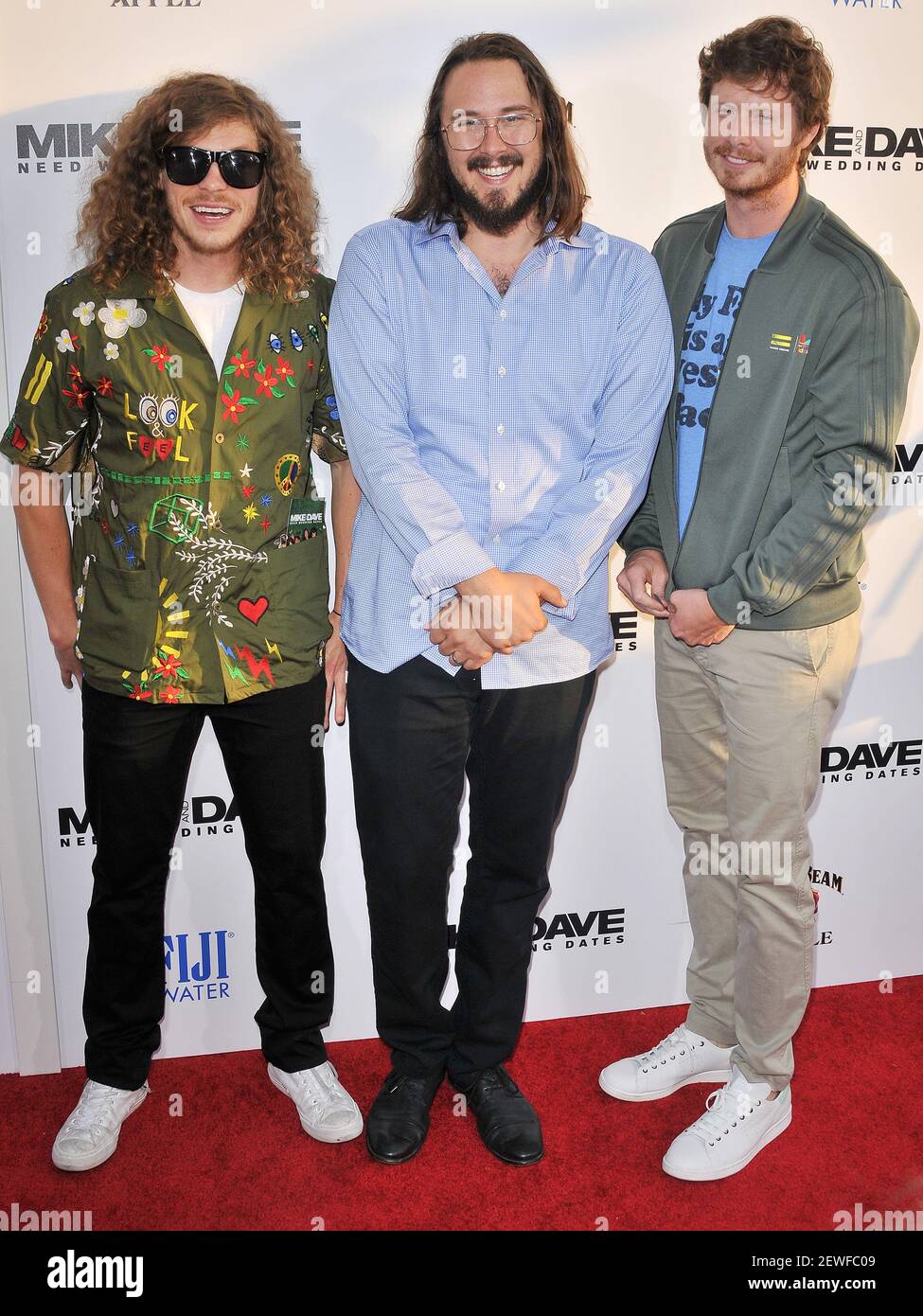 (L-R) Blake Anderson, Kyle Newacheck and Anders Holm arrives at the ...