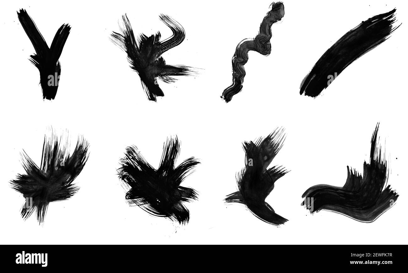 Black ink stroke brushes isolated on white background Stock Photo - Alamy